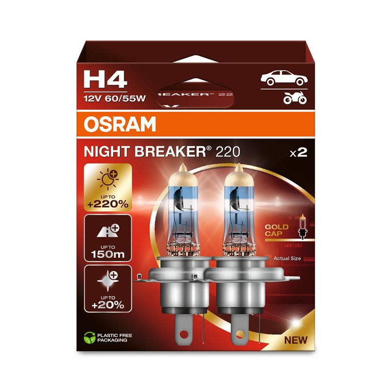 Osram Night Breaker 220 H4 halogeenipolttimot - 64193NB220-2HB